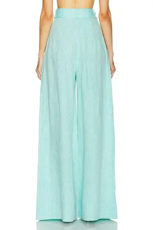 Matthew Bruch Wide Leg Pleated Pant In Teal