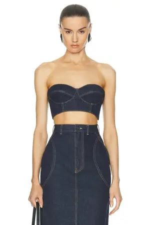 Alaïa Bustier Bra Top In Denim-dark - Bleu Denim
