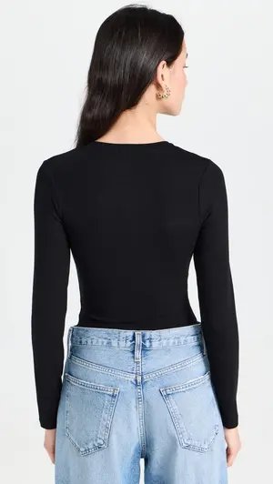 Ambitionist Button-up Ribbed Henley Thong Bodysuit