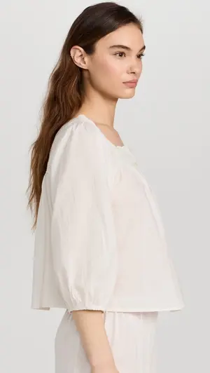 The Great. The Eyelet Button Sleep Top - True White