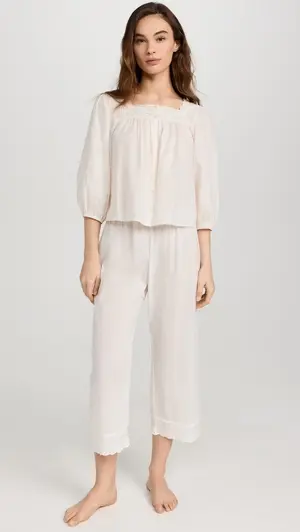 The Great. The Eyelet Button Sleep Top - True White