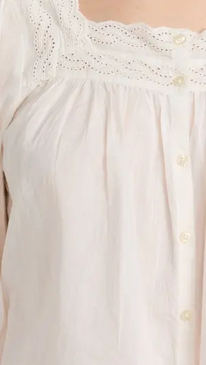 The Great. The Eyelet Button Sleep Top - True White