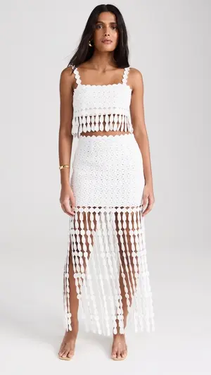 Saylor Elie Fringe Crochet Set - White