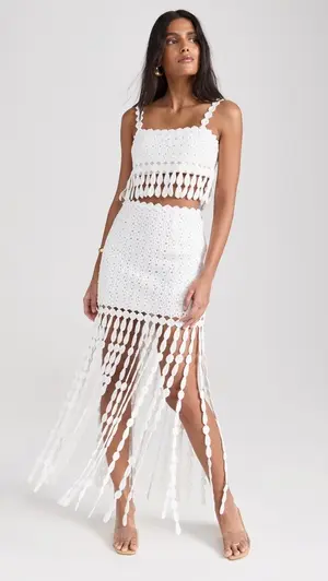 Saylor Elie Fringe Crochet Set - White