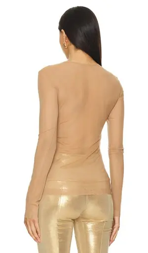 Norma Kamali Long Sleeve Crewneck Dash Applique Top