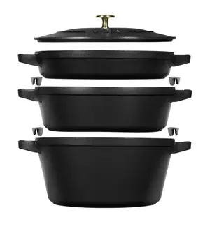 STAUB 3-piece Round Stackable Cocotte Set - Black