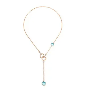 Pomellato Mixed Gold, Diamond And Topaz Nudo Necklace - Blue
