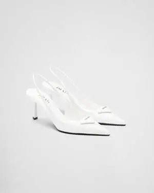 Prada Brushed Leather Slingback Pumps - White