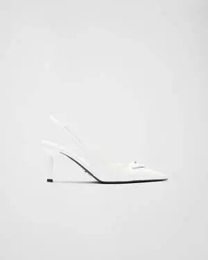 Prada Brushed Leather Slingback Pumps - White