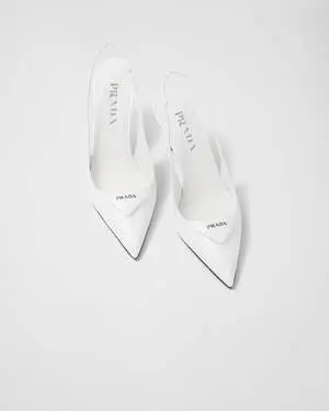 Prada Brushed Leather Slingback Pumps - White