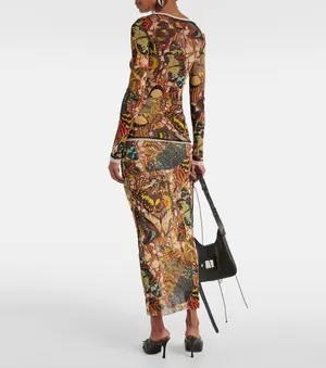 JEAN PAUL GAULTIER Printed Lace-trimmed Mesh Top