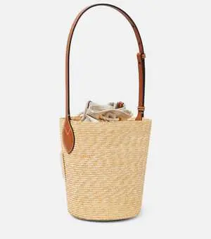Gucci Small Leather-trimmed Raffia Bucket Bag