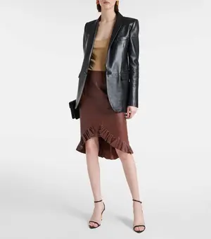 TOM FORD Ruffled Leather Midi Skirt