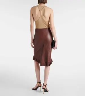 TOM FORD Ruffled Leather Midi Skirt