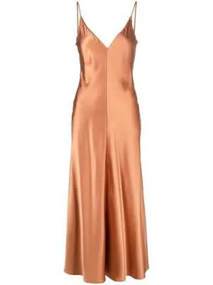 Voz Satin-finish V-neck Dress - Brown