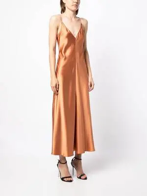 Voz Satin-finish V-neck Dress - Brown