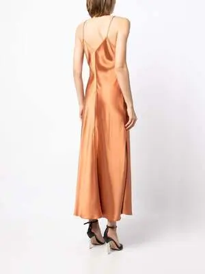 Voz Satin-finish V-neck Dress - Brown