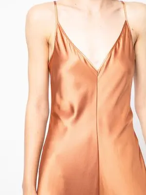 Voz Satin-finish V-neck Dress - Brown