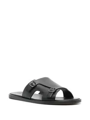Santoni Double-buckle Leather Sandals - Black