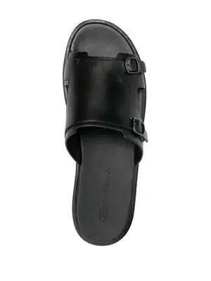 Santoni Double-buckle Leather Sandals - Black