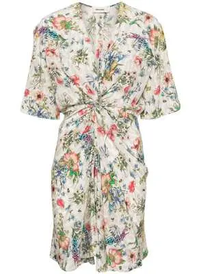 Zadig&Voltaire Rozom Twisted Garden-print Minidress - Neutrals