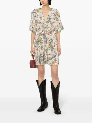 Zadig&Voltaire Rozom Twisted Garden-print Minidress - Neutrals