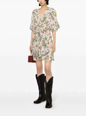 Zadig&Voltaire Rozom Twisted Garden-print Minidress - Neutrals