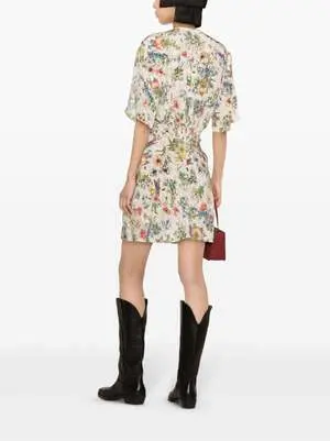 Zadig&Voltaire Rozom Twisted Garden-print Minidress - Neutrals