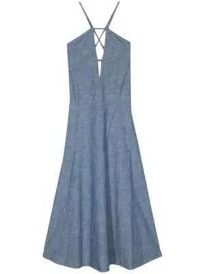 SEMICOUTURE Cut-out Chambray Maxi Dress