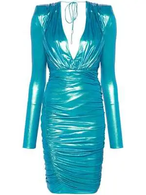 Alexandre Vauthier Laminated-finish Ruched Midi Dress - Blue