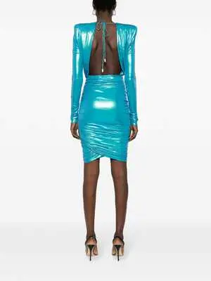 Alexandre Vauthier Laminated-finish Ruched Midi Dress - Blue