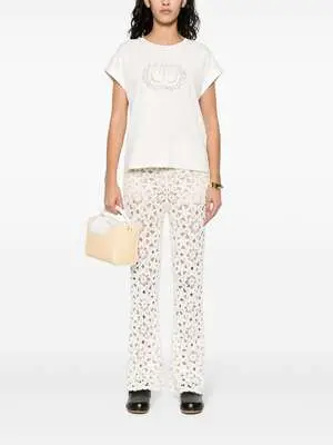 TWINSET Floral-crochet Flared Trousers - Neutrals
