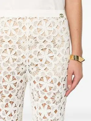 TWINSET Floral-crochet Flared Trousers - Neutrals