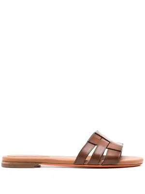 Santoni Open-toe Flat Slides - Brown