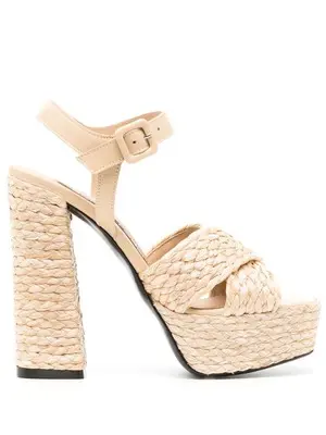 SERGIO ROSSI 130mm Raffia Platform Sandals