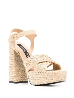 SERGIO ROSSI 130mm Raffia Platform Sandals