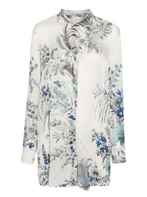 Carine Gilson Floral-print Silk Pyjama Top - Grey