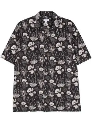 Sunspel Floral-print Cotton Shirt - Black