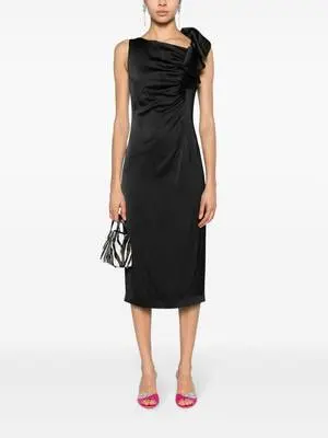 NISSA Ruffled Satin Midi Dress