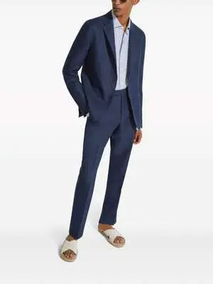 Zegna Oasi Tapered-leg Linen Trousers - Blue