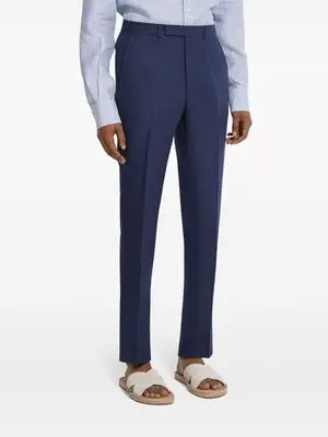 Zegna Oasi Tapered-leg Linen Trousers - Blue