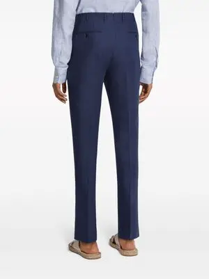 Zegna Oasi Tapered-leg Linen Trousers - Blue