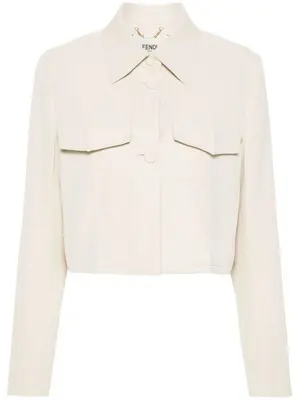 Fendi Twill Cropped Jacket - Neutrals
