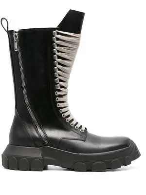 Rick Owens Army Tractor Leather Boots In Black - 20% Off