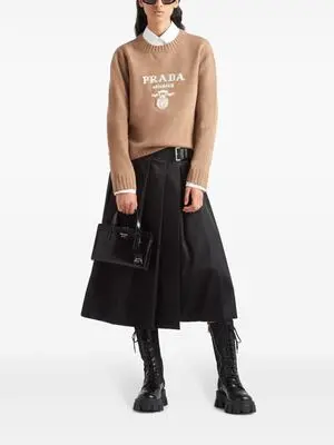 Prada Logo-intarsia Cashmere Sweater - Brown