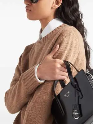 Prada Logo-intarsia Cashmere Sweater - Brown