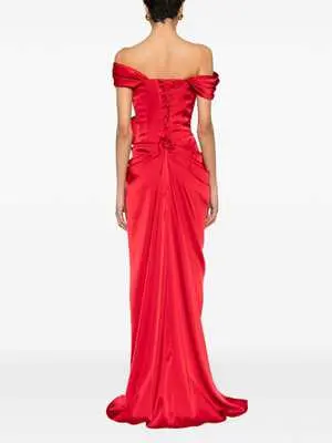 ANA RADU Floral-appliqué Draped Gown - Red