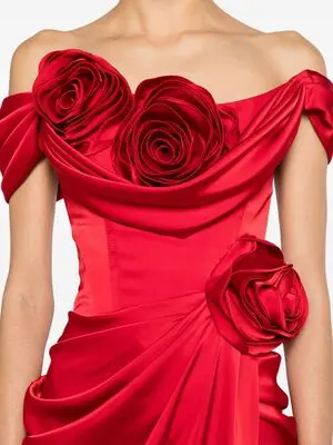 ANA RADU Floral-appliqué Draped Gown - Red