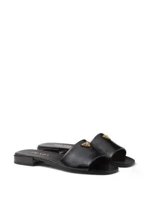 Prada Triangle-logo Leather Slides