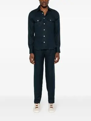 Kiton Linen Tapered Trousers - Blue